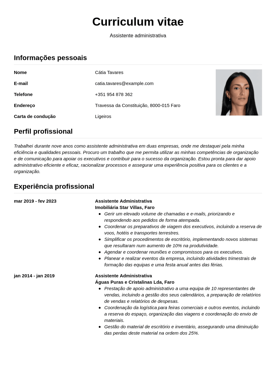 Exemplo de curriculum vitae assistente administrativo | Jobseeker