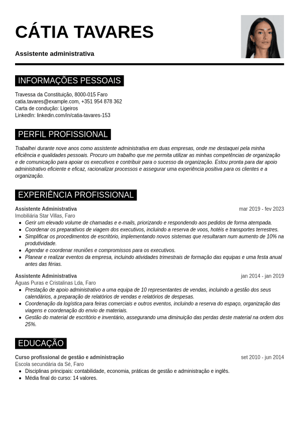 Exemplo de curriculum vitae assistente administrativo | Jobseeker