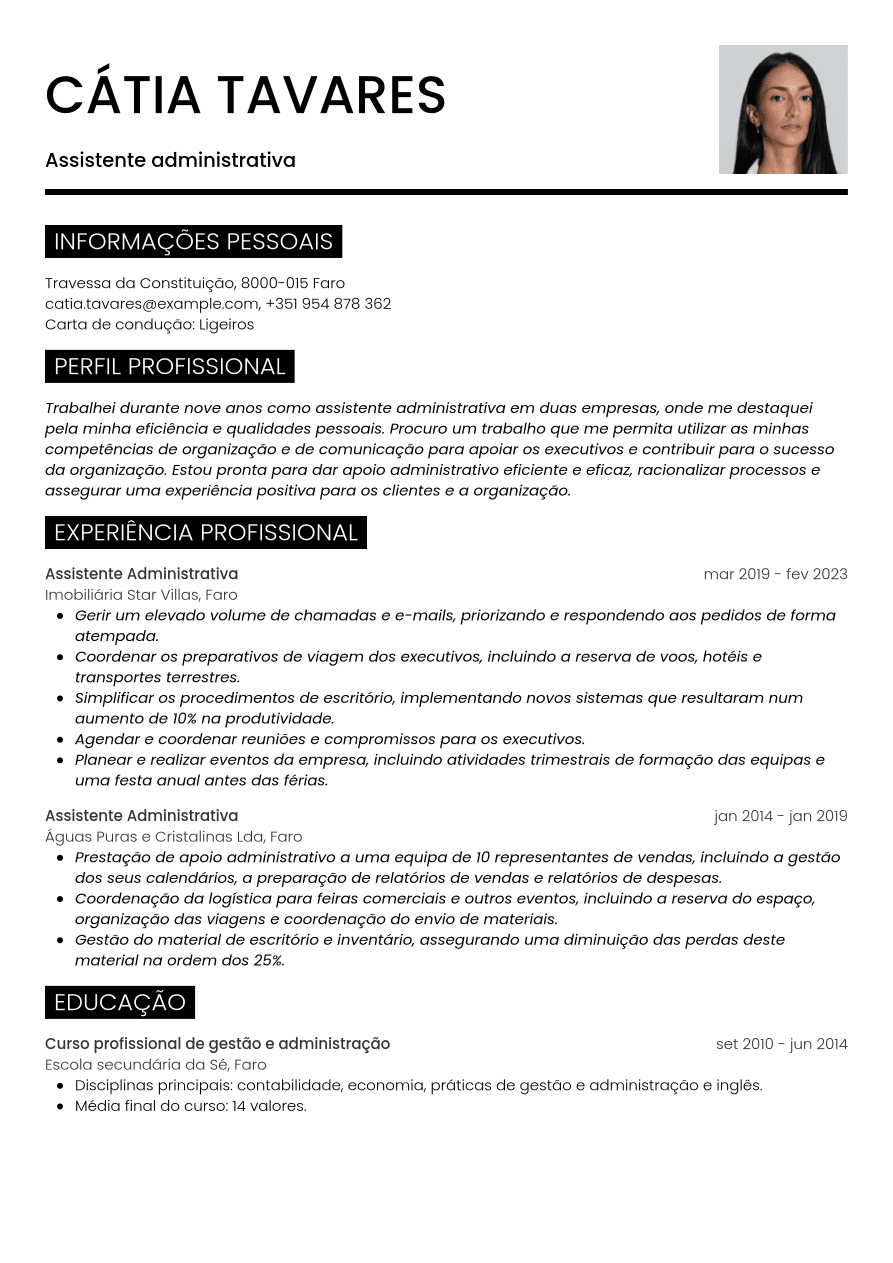 Exemplo de curriculum vitae assistente administrativo | Jobseeker