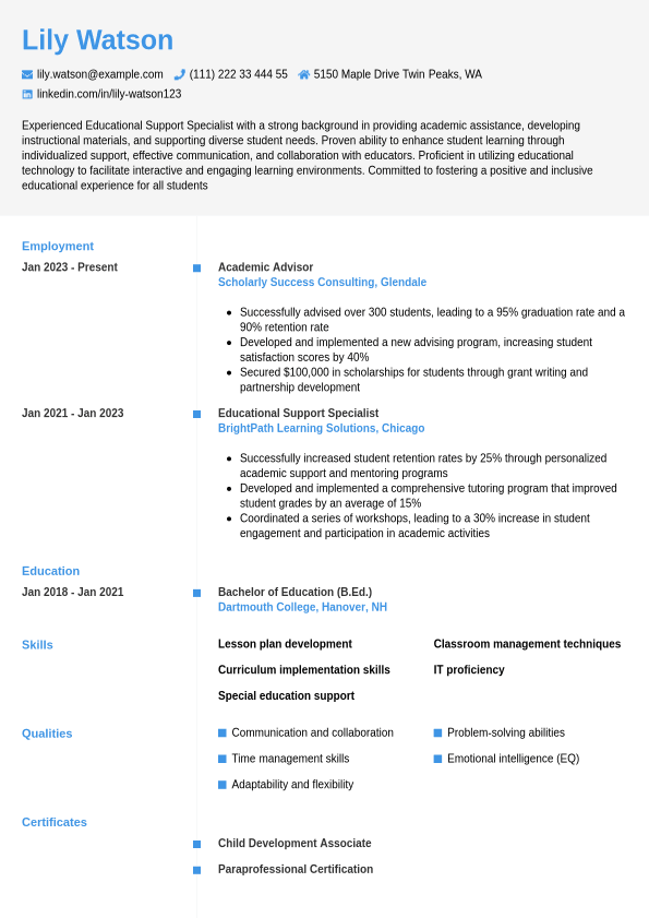 Teaching Assistant Resume Example | Jobseeker