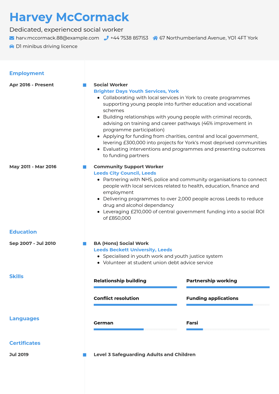 Social Worker CV Example | Jobseeker