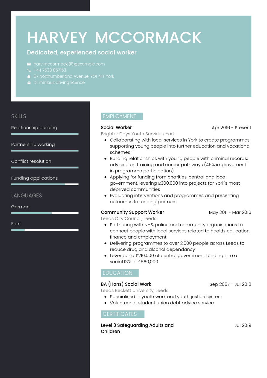 Social Worker CV Example | Jobseeker