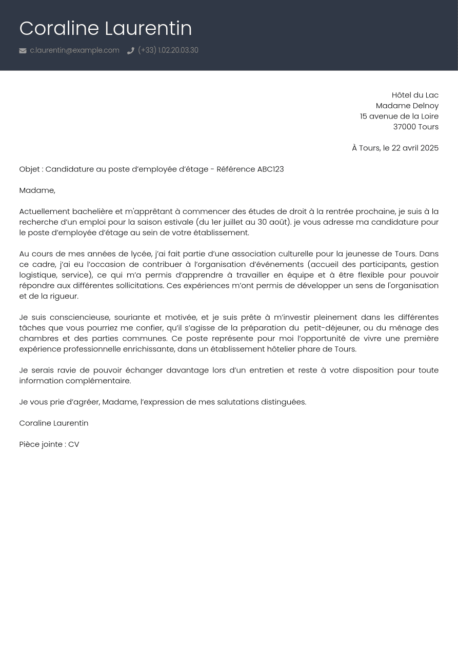 Exemple de lettre de motivation pour un job d’été | Jobseeker