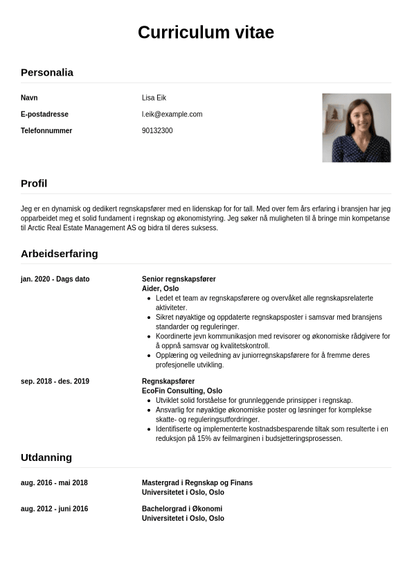 Regnskapsfører CV eksempel | Jobseeker