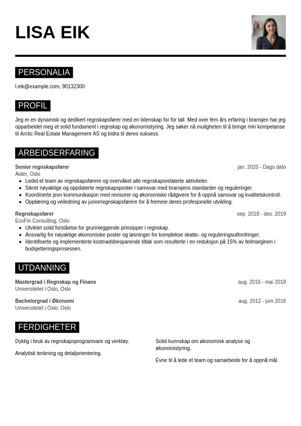 Regnskapsfører CV eksempel | Jobseeker