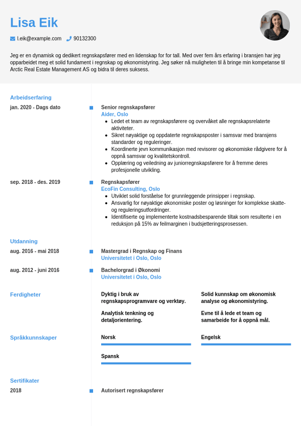 Regnskapsfører CV eksempel | Jobseeker