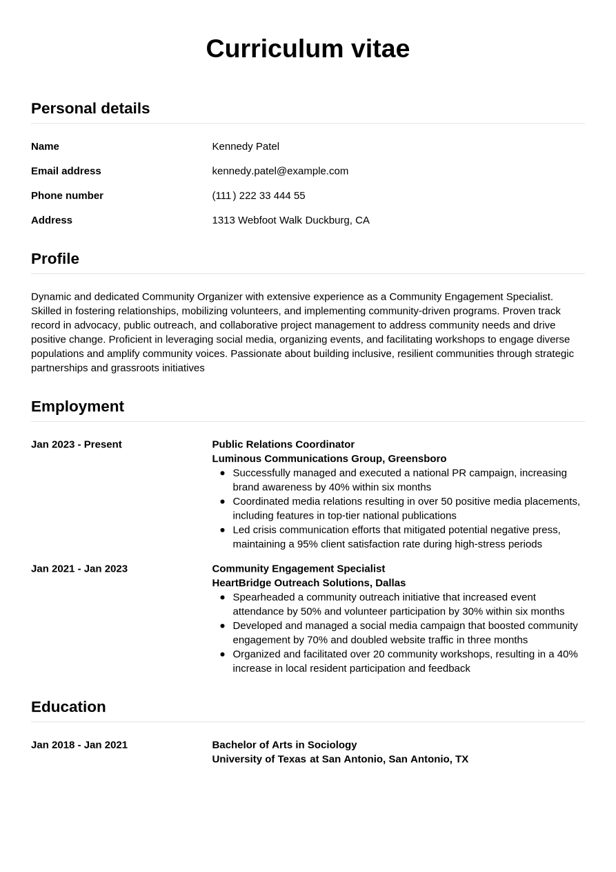 Community Organizer Resume Example | Jobseeker