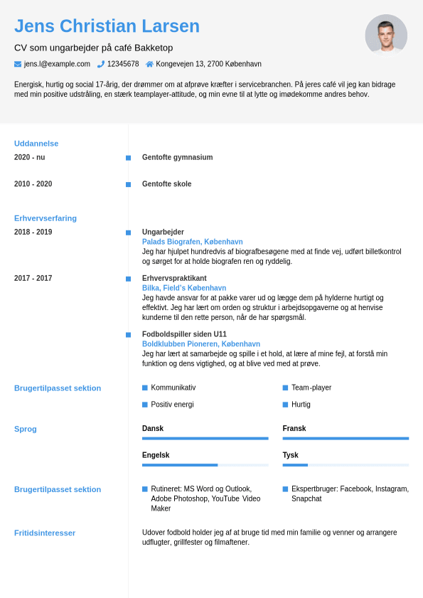 CV-eksempel ung under 18 | Jobseeker