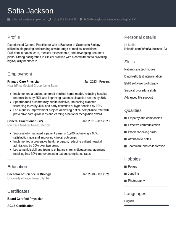 Doctor Resume Example | Jobseeker