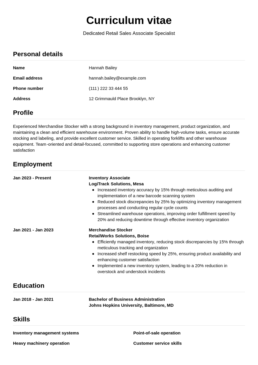 Costco Resume Example | Jobseeker