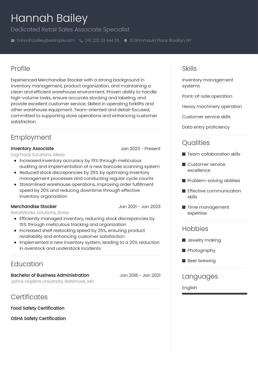 Costco Resume Example | Jobseeker