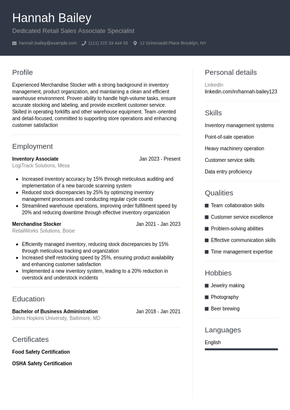 Costco Resume Example | Jobseeker