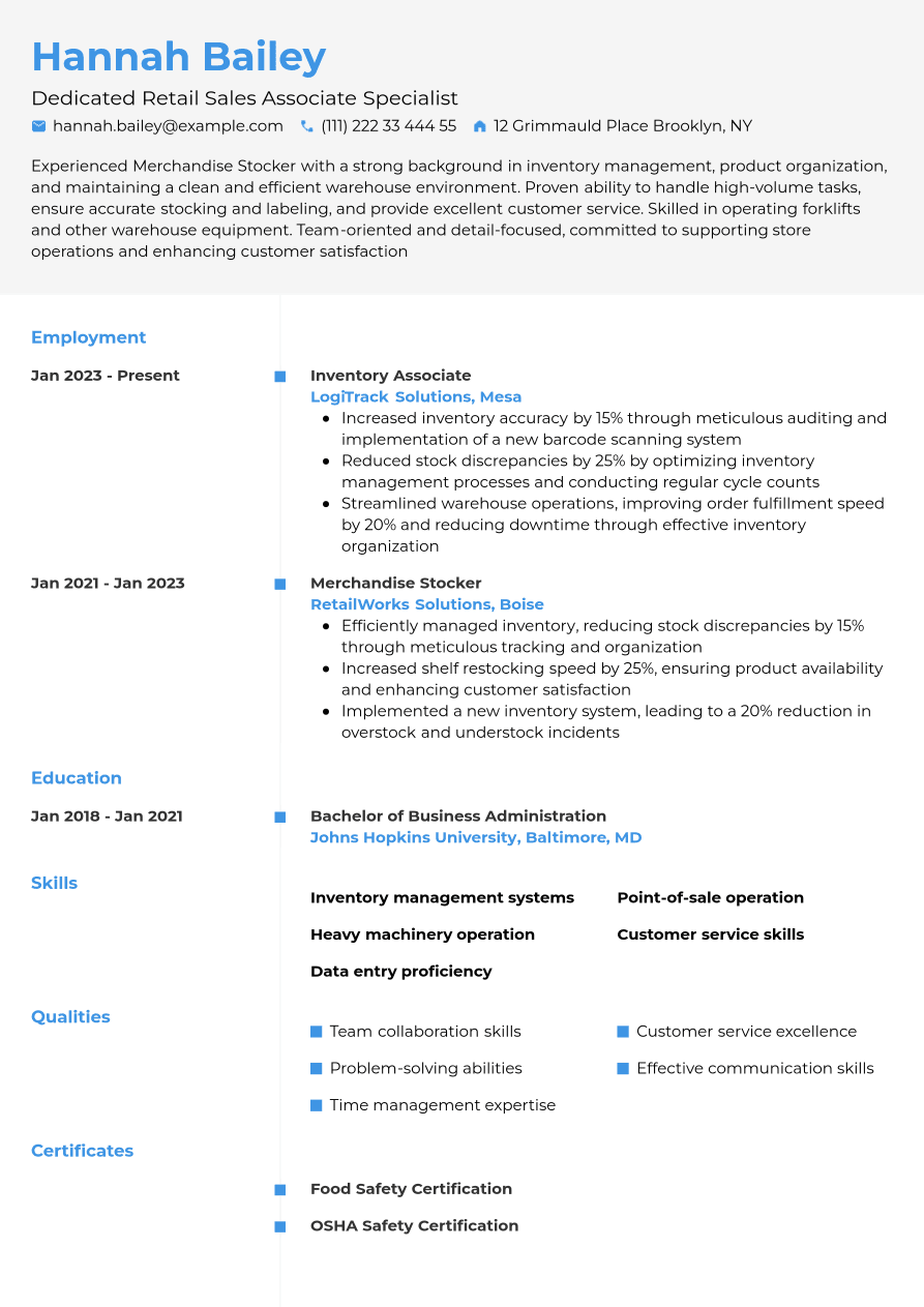 Costco Resume Example | Jobseeker