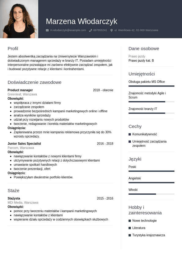 Przykład CV managera | Jobseeker