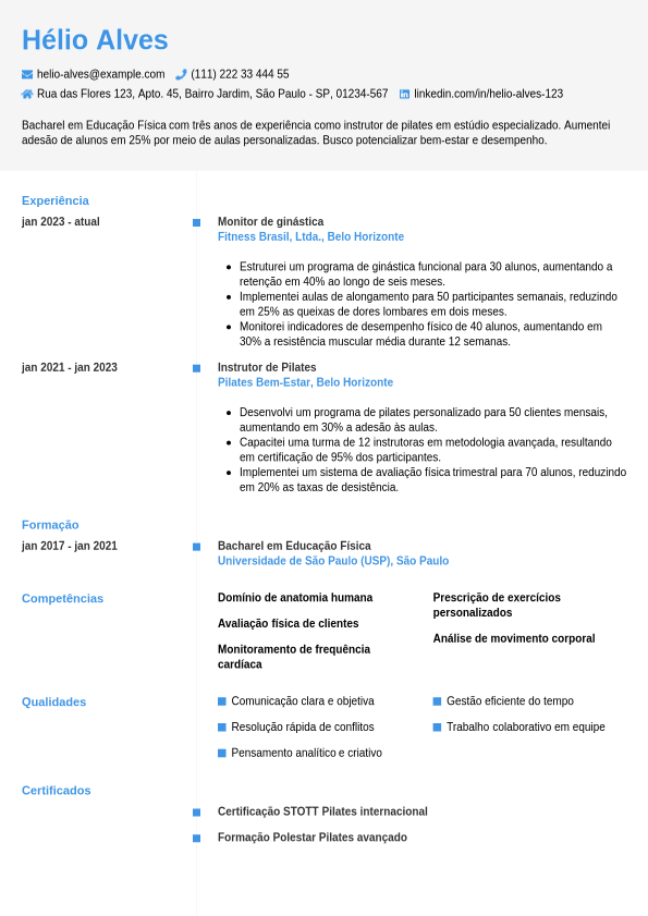 Currículo para instrutor de pilates: guia e exemplos | Jobseeker