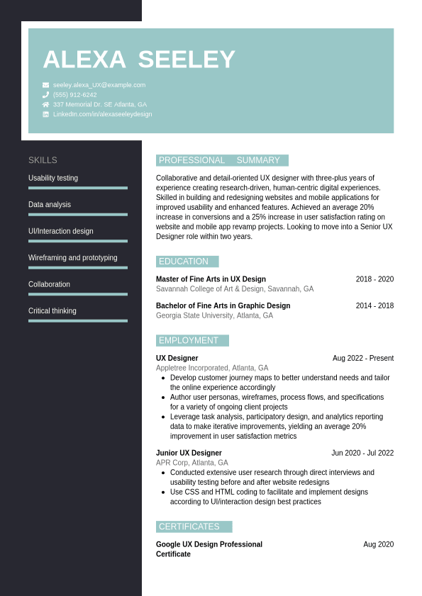 UX designer resume example | Jobseeker