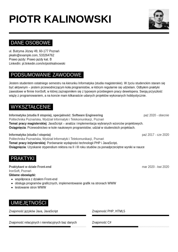 Przykład CV studenta | Jobseeker