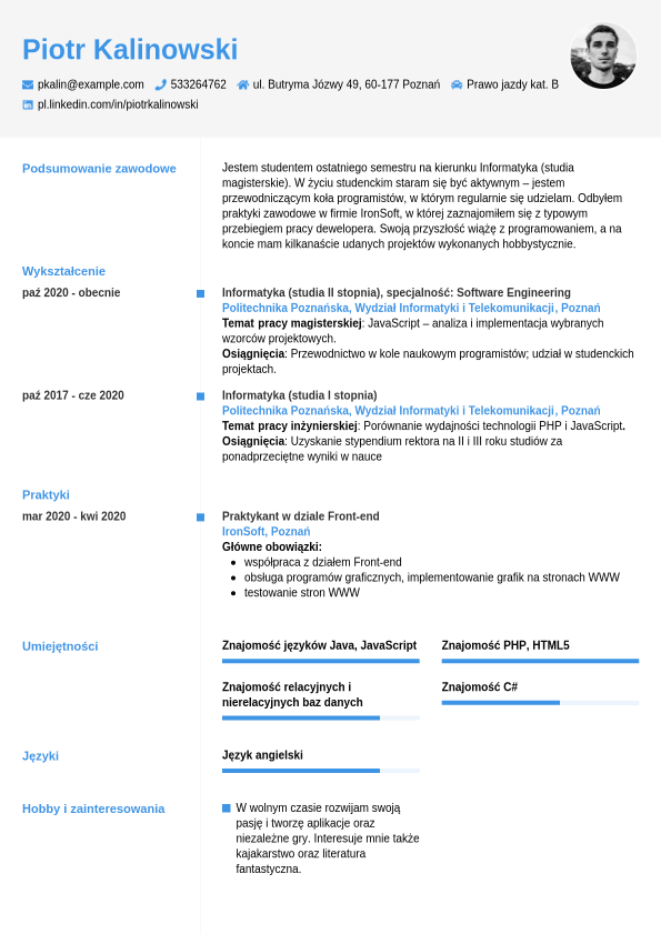 Przykład CV studenta | Jobseeker