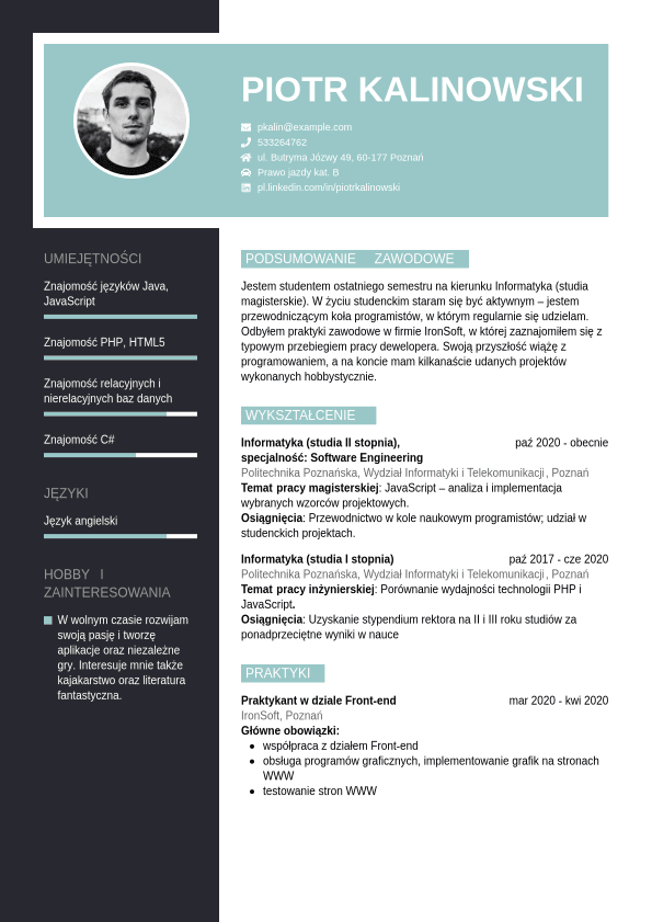 Przykład CV studenta | Jobseeker