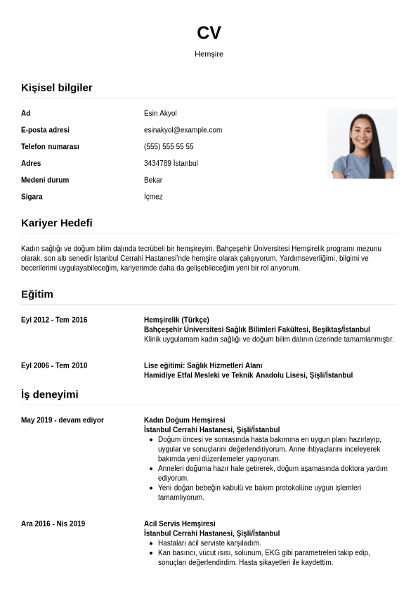 Hemşire CV Örneği | Jobseeker