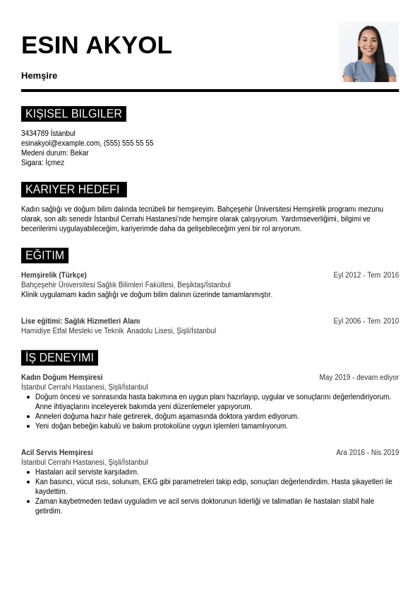Hemşire CV Örneği | Jobseeker