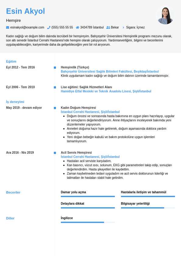 Hemşire CV Örneği | Jobseeker