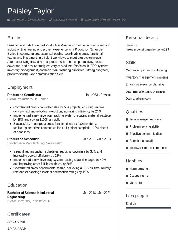 Production Planner Resume Writing Guide & Tips | Jobseeker