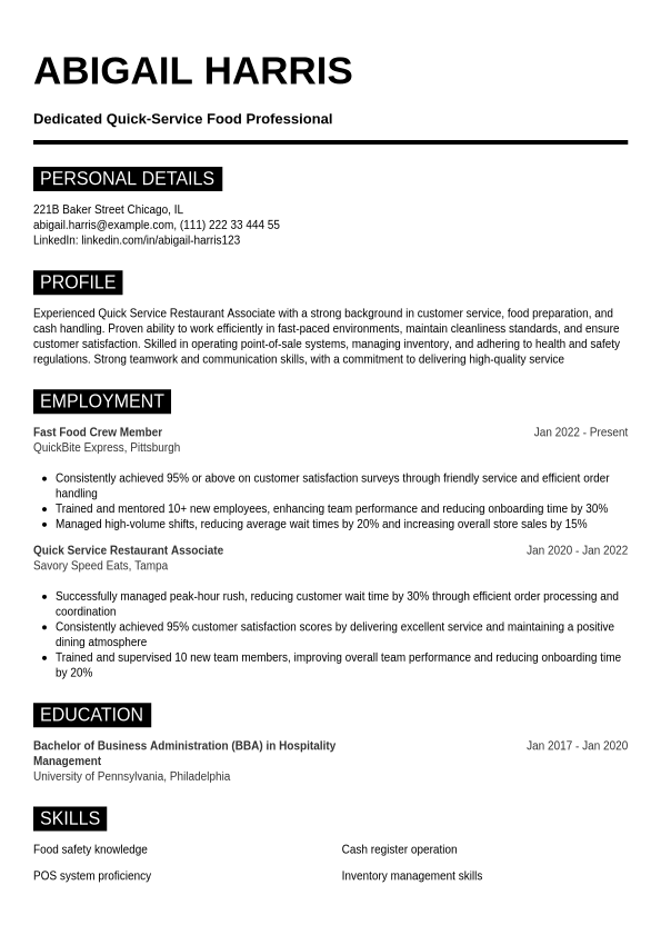 Taco Bell Resume Example | Jobseeker