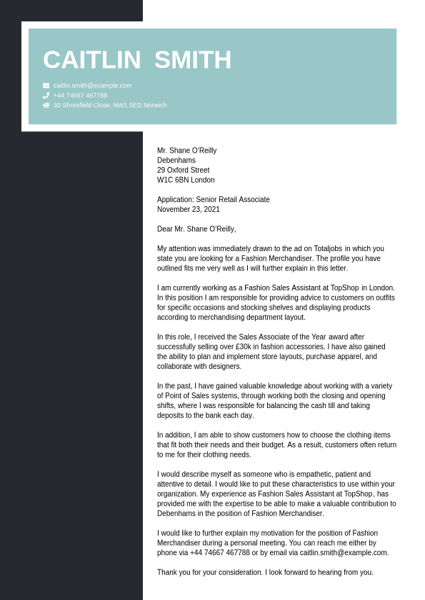 Retail Cover Letter Example | Jobseeker