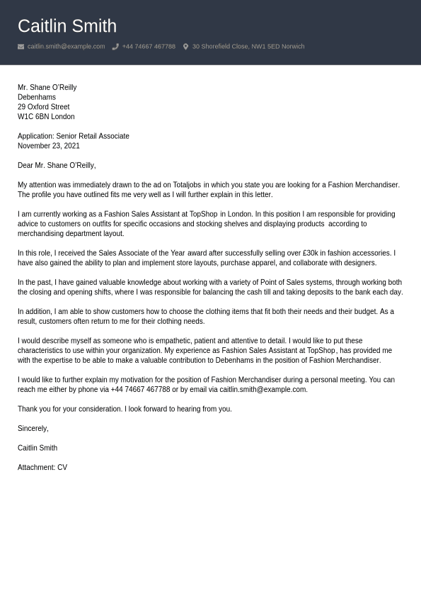Retail Cover Letter Example | Jobseeker