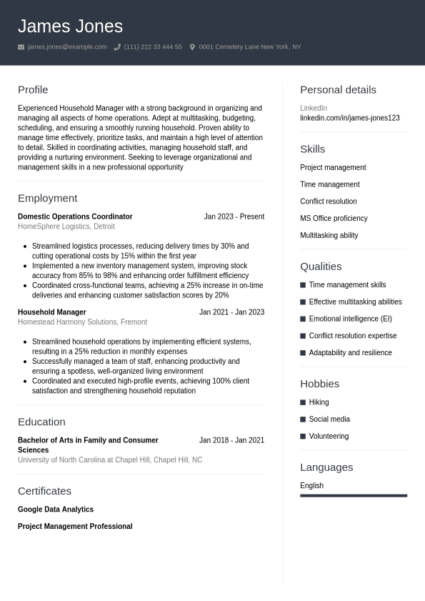 Stay At Home Mom Resume Example | Jobseeker