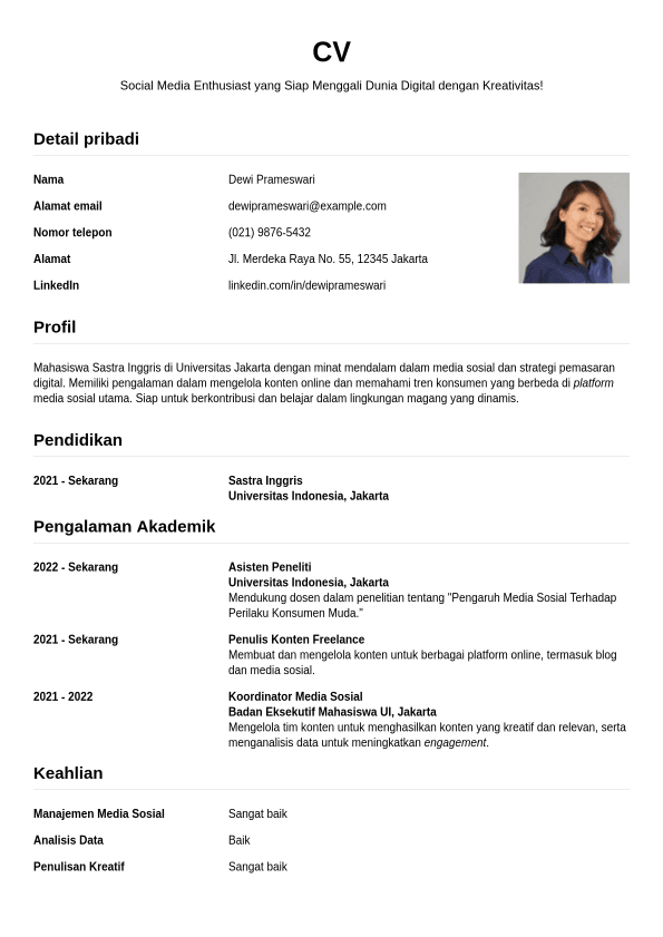 Contoh CV Magang | Jobseeker