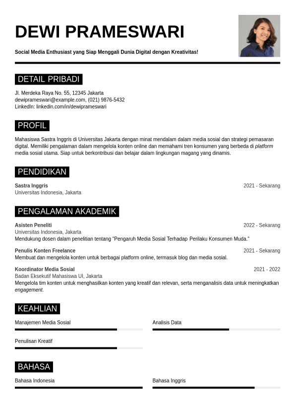 Contoh CV Magang | Jobseeker