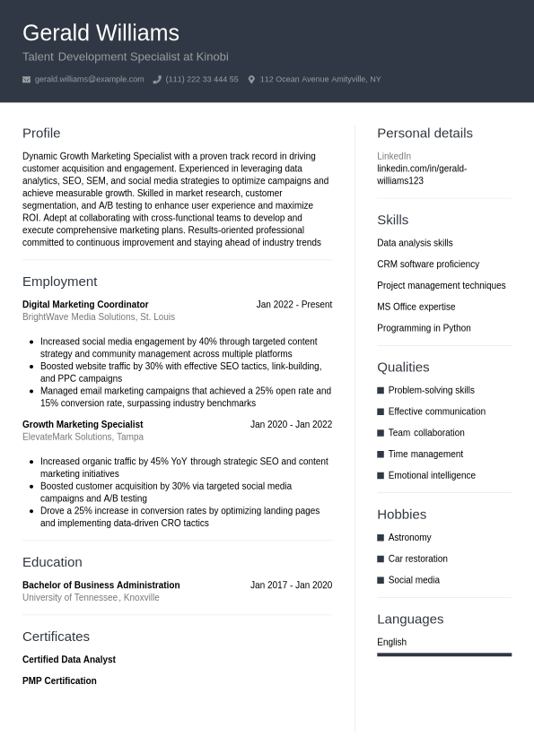 Kinobi Resume Example | Jobseeker