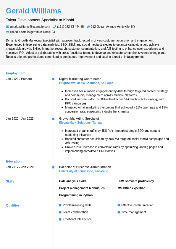 Kinobi Resume Example | Jobseeker