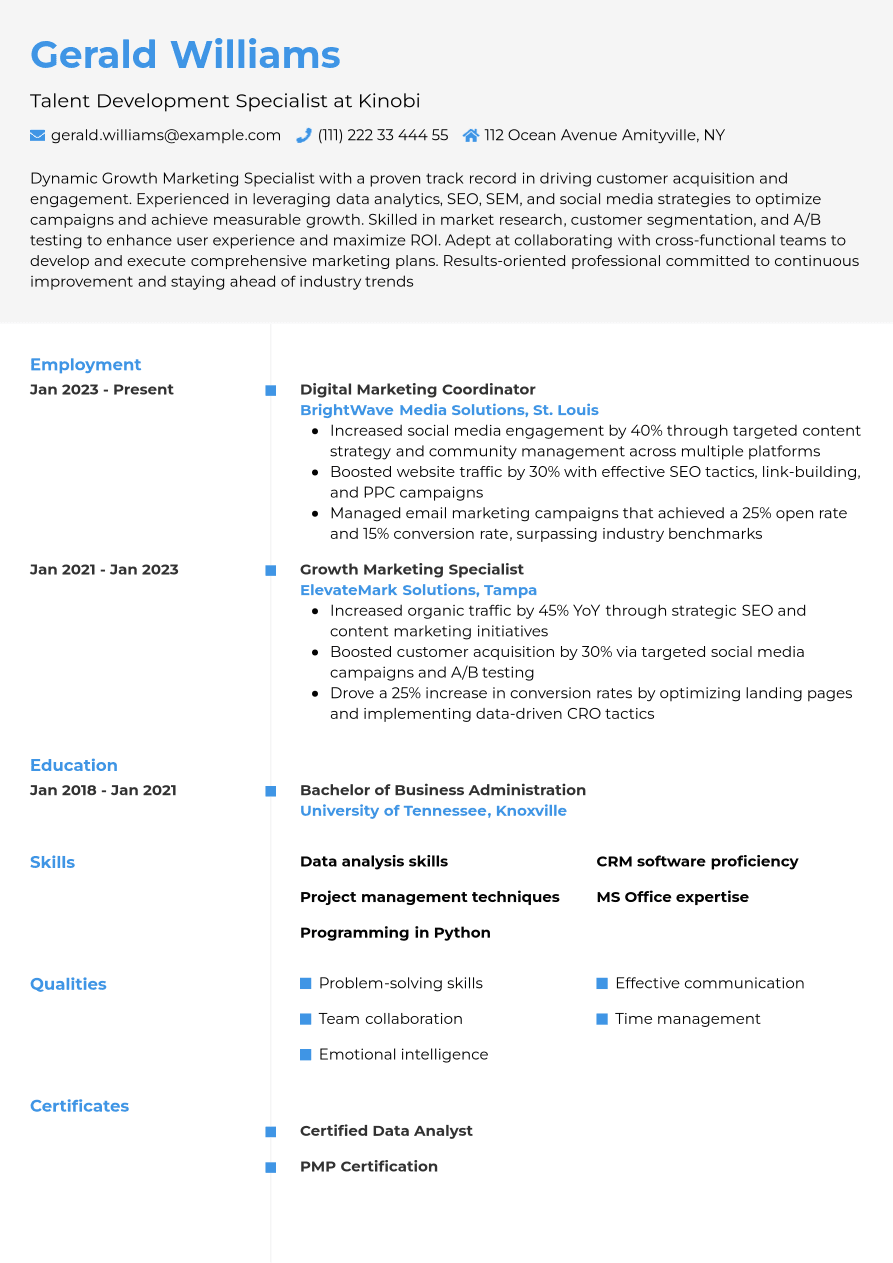 Kinobi Resume Example | Jobseeker