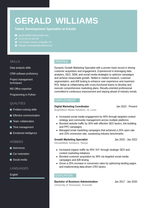 Kinobi Resume Example | Jobseeker