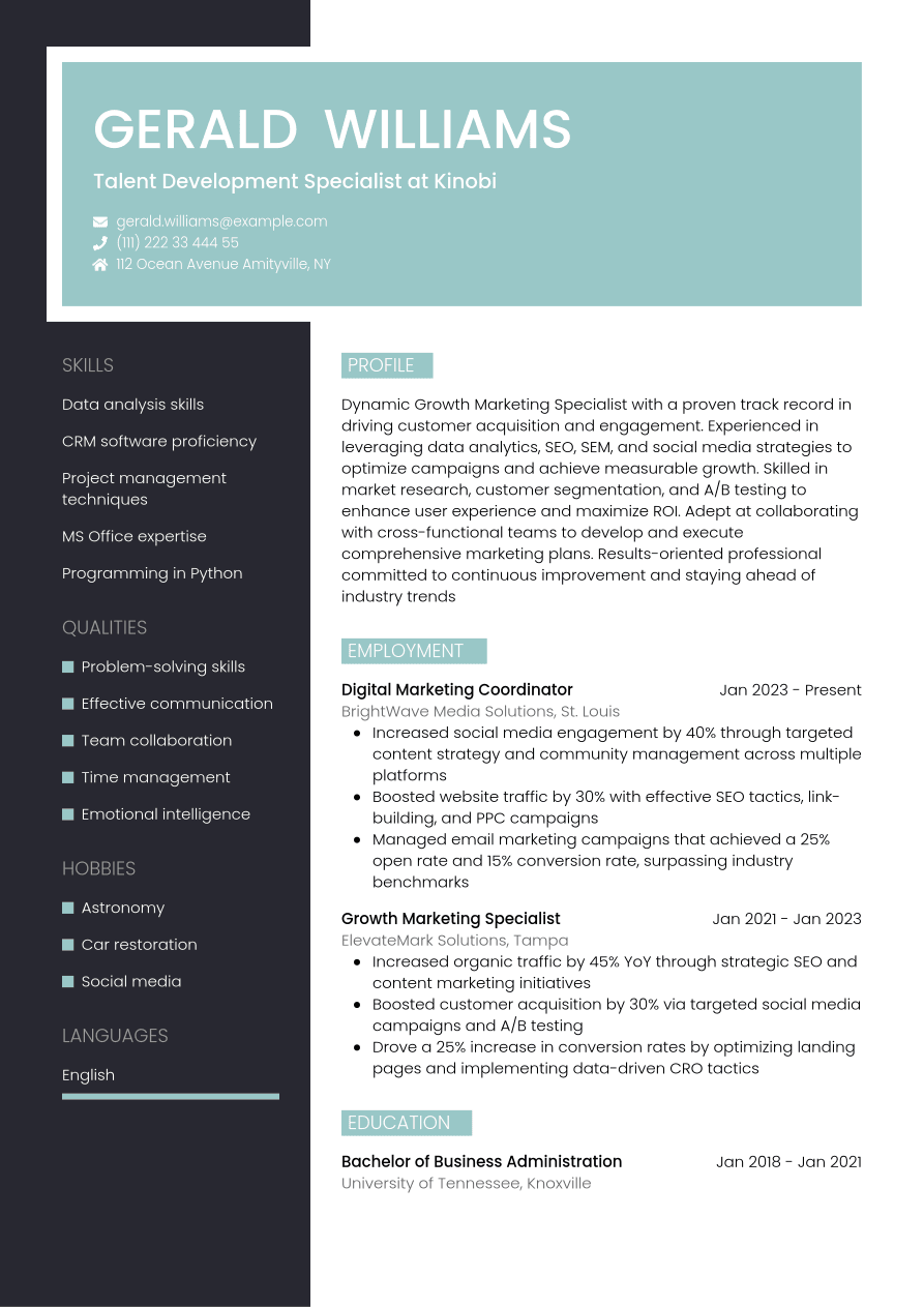 Kinobi Resume Example | Jobseeker