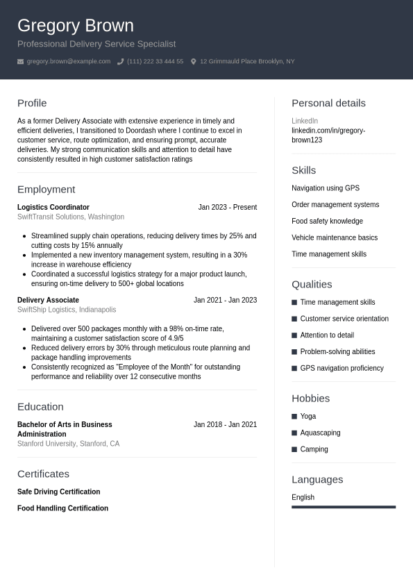 DoorDash Resume Example | Jobseeker