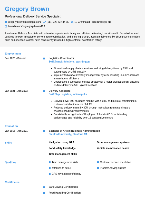 DoorDash Resume Example | Jobseeker
