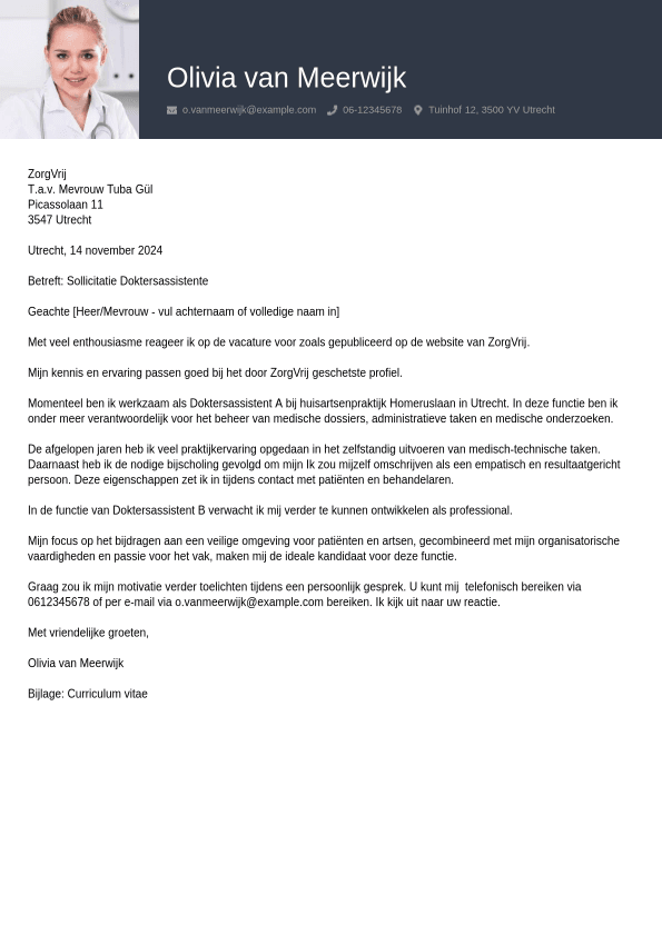 Doktersassistente Sollicitatiebrief Voorbeeld | Jobseeker