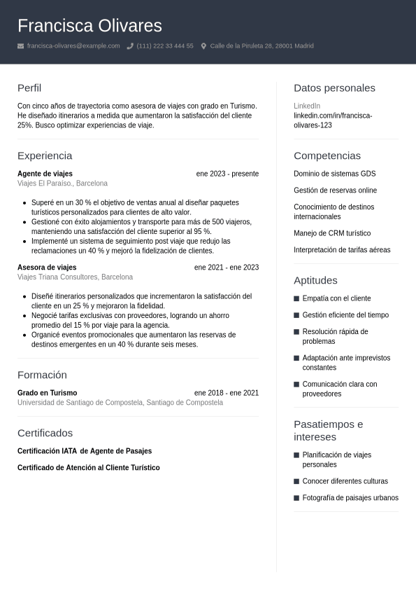 Currículum de agente de viajes ejemplo y consejos | Jobseeker