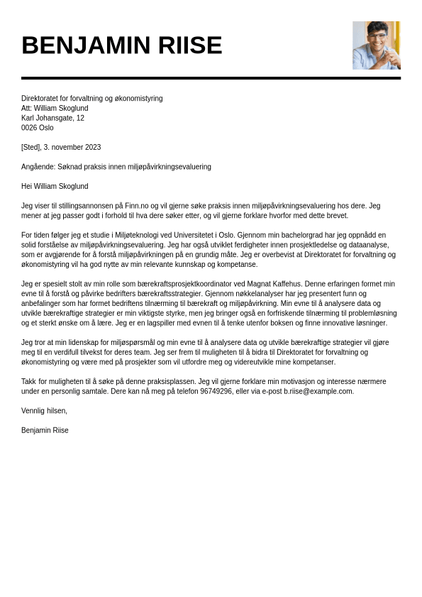 Praksisplass jobbsøknad eksempel | Jobseeker