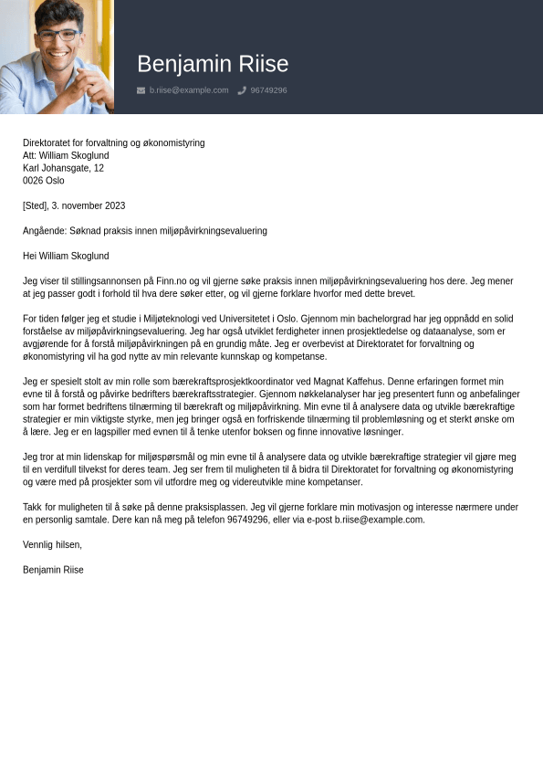 Praksisplass jobbsøknad eksempel | Jobseeker