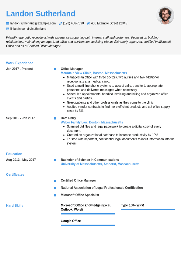Receptionist Resume Example | Jobseeker