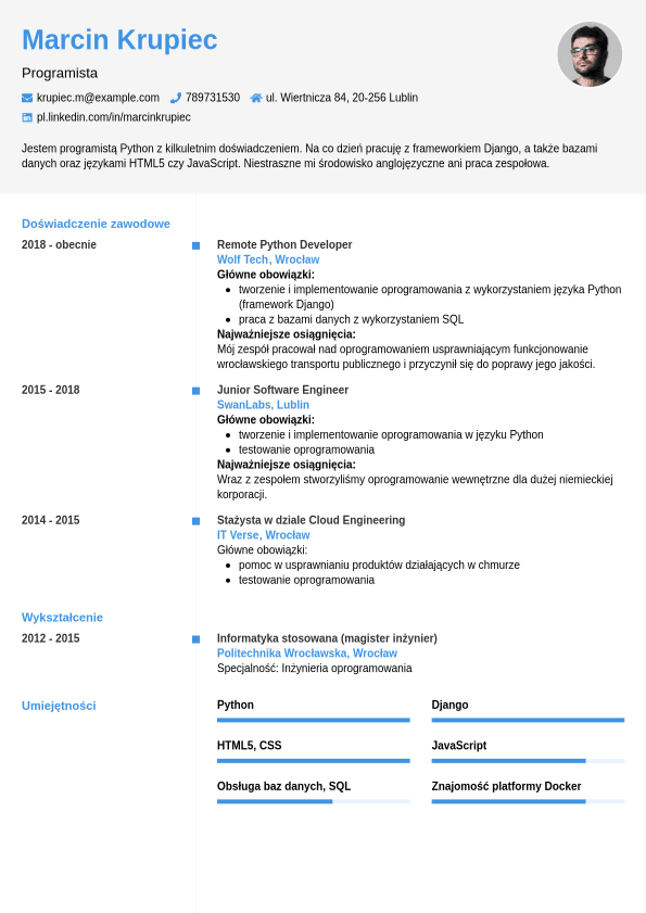 Przykład CV programisty | Jobseeker