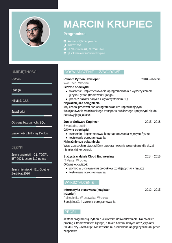Przykład CV programisty | Jobseeker