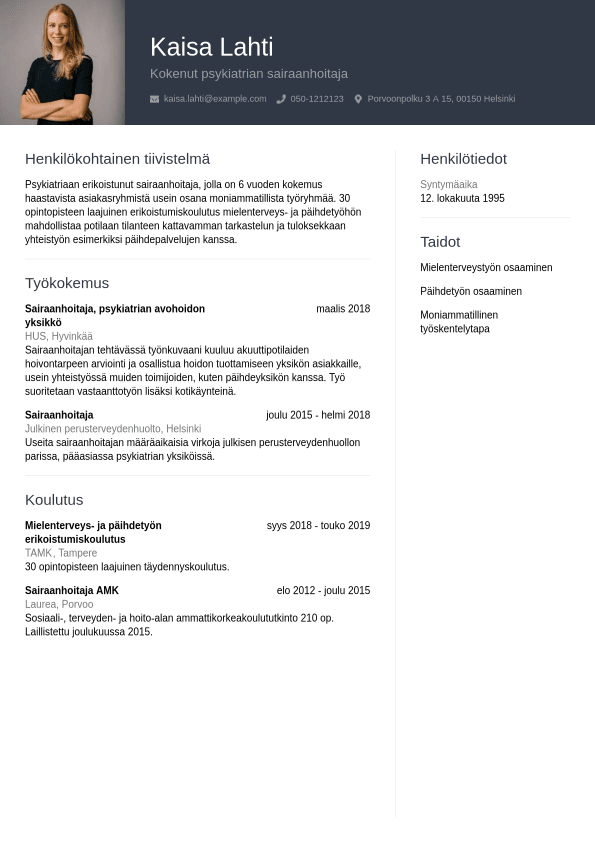 Esimerkki-CV sairaanhoitaja | Jobseeker