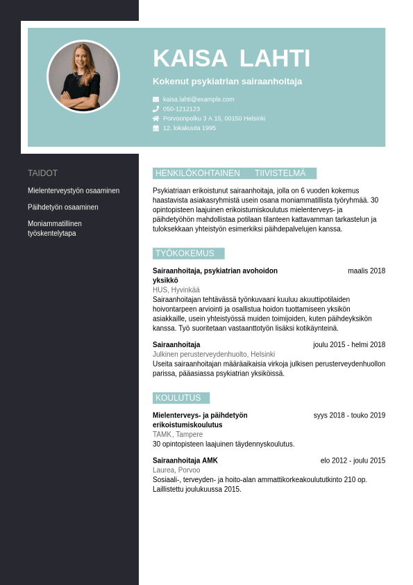 Esimerkki-CV sairaanhoitaja | Jobseeker