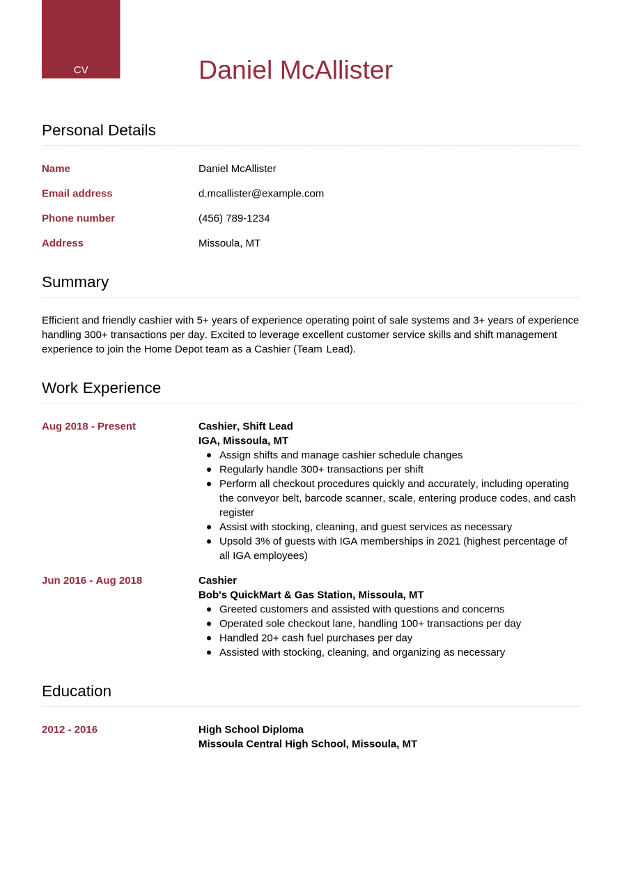 Facebook Resume Example | Jobseeker